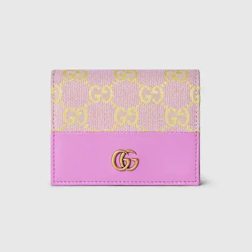 Gucci Gg Bifold Card Case Gg Canvas - Lilac And Yellow Canvas